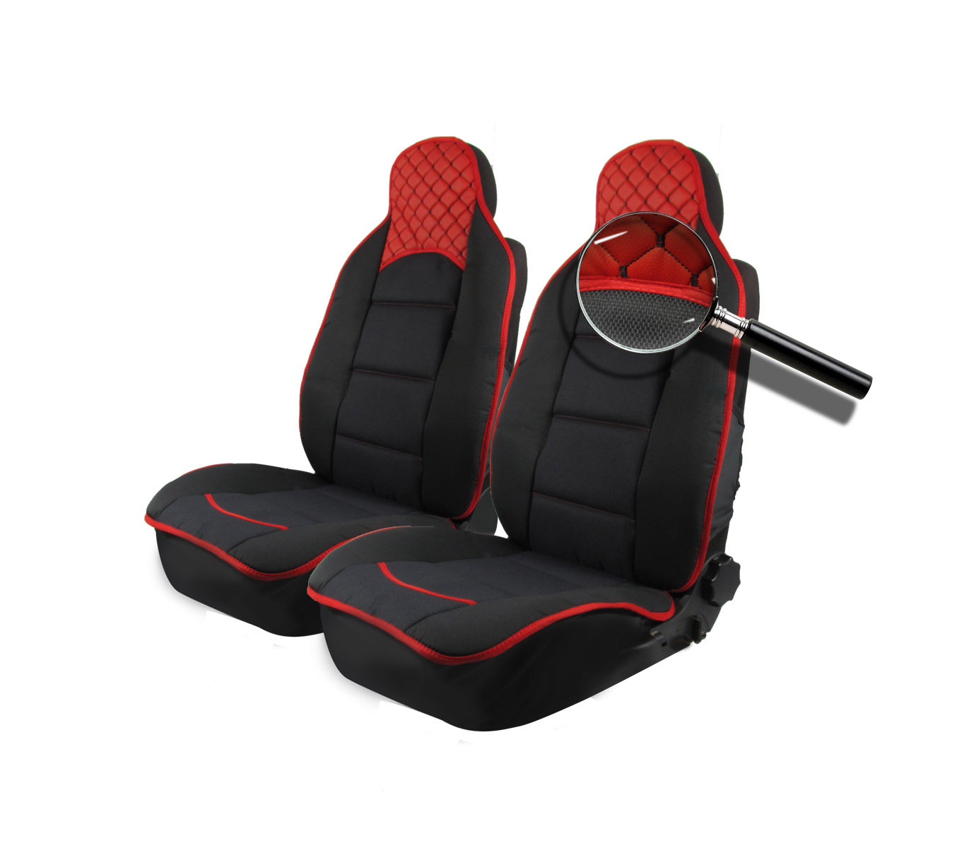 Huse Scaune Auto Flexzon, Lux, Textil si Piele Ecologica, Rosu / Negru ...