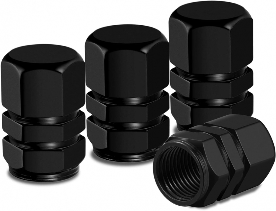 Set 4 capacele pentru ventil auto din aluminiu, negru | Flexzon.ro