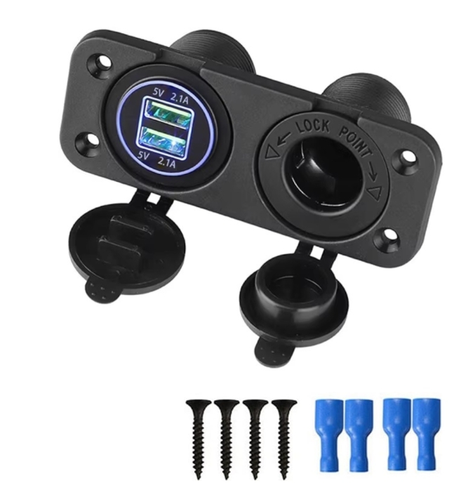 Panou universal pentru încorporare cu 2 ieșiri USB 5V x 2.1A și priză ...