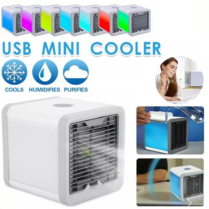 Mini Aer conditionat portabil 3 in 1 cu USB – Răcire, Umidificare, Purificare Led 7 culori ...